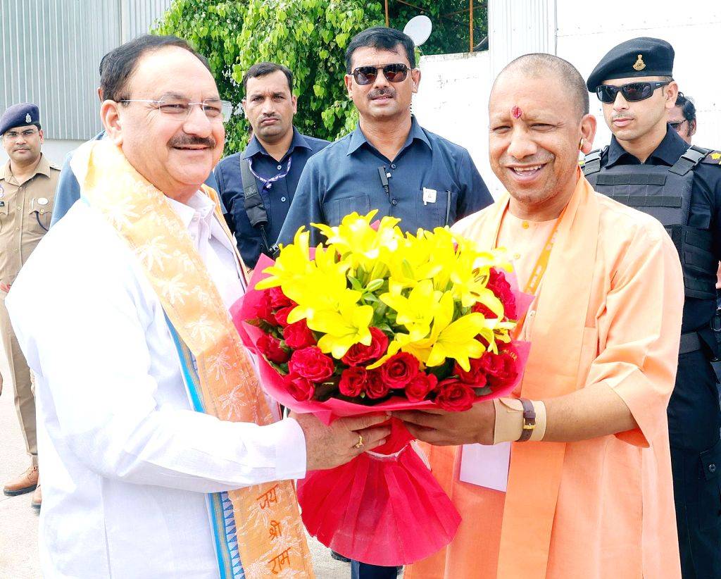 President of Bharatiya Janata Party(BJP) J. P. Nadda being welcomed by ...