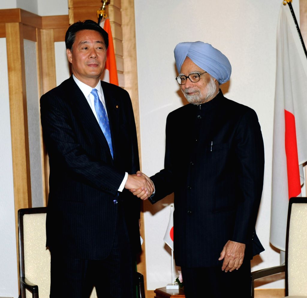 Manmohan Singh at a meeting with Banri Kaieda in Tokyo