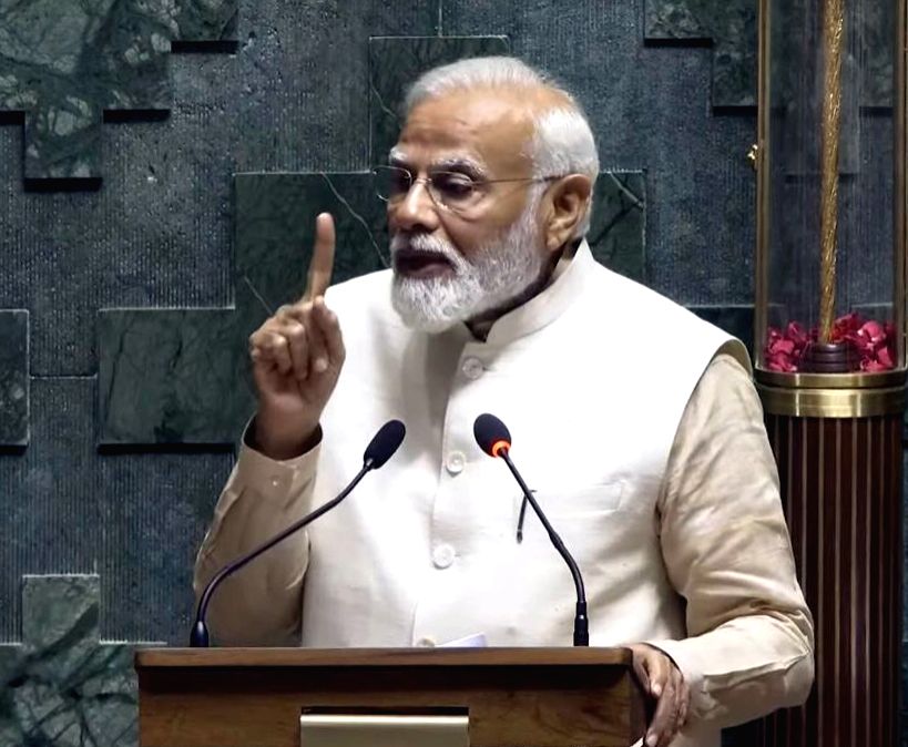 : New Delhi: Prime Minister Narendra Modi addresses a gathering inside ...