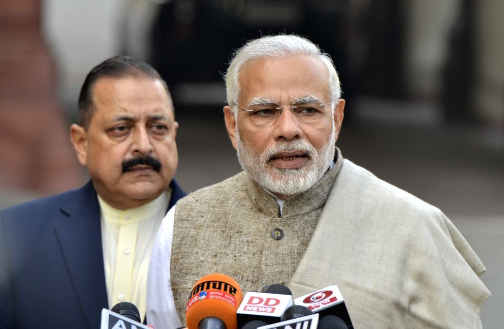 Modi talks to press at Parliament