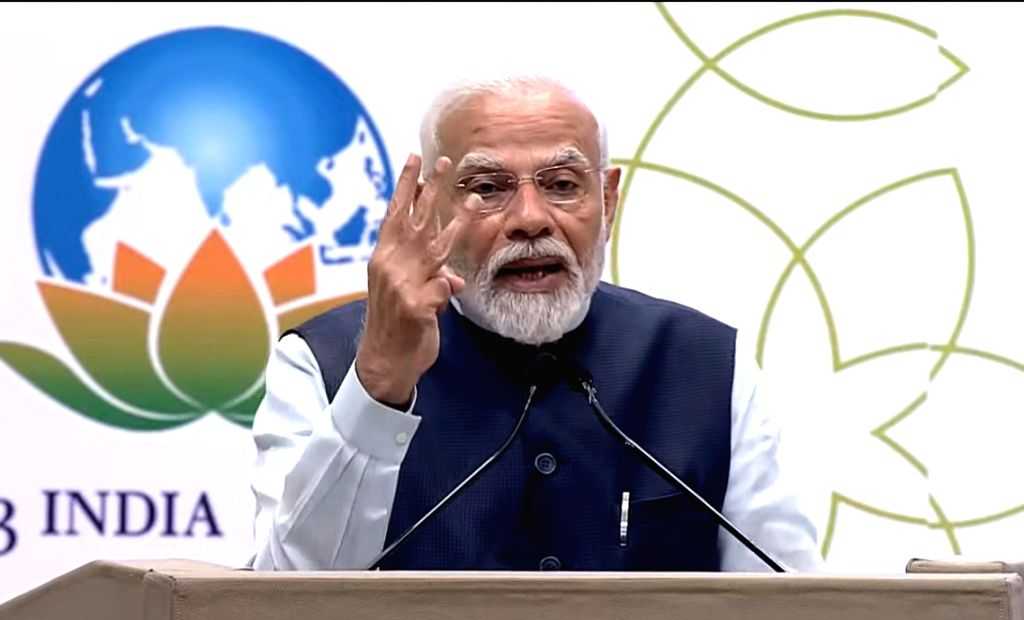 Prime Minister Narendra Modi addresses during the inauguration of IICC