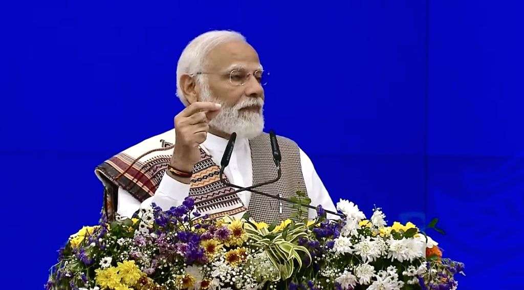 Prime Minister Narendra Modi addresses during the inauguration ...