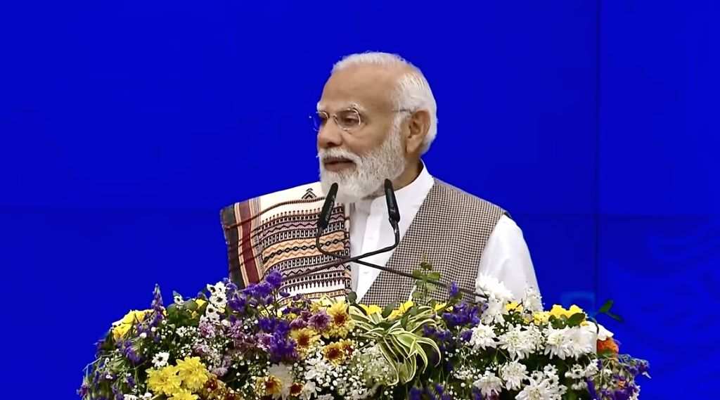 Prime Minister Narendra Modi addresses during the inauguration ...