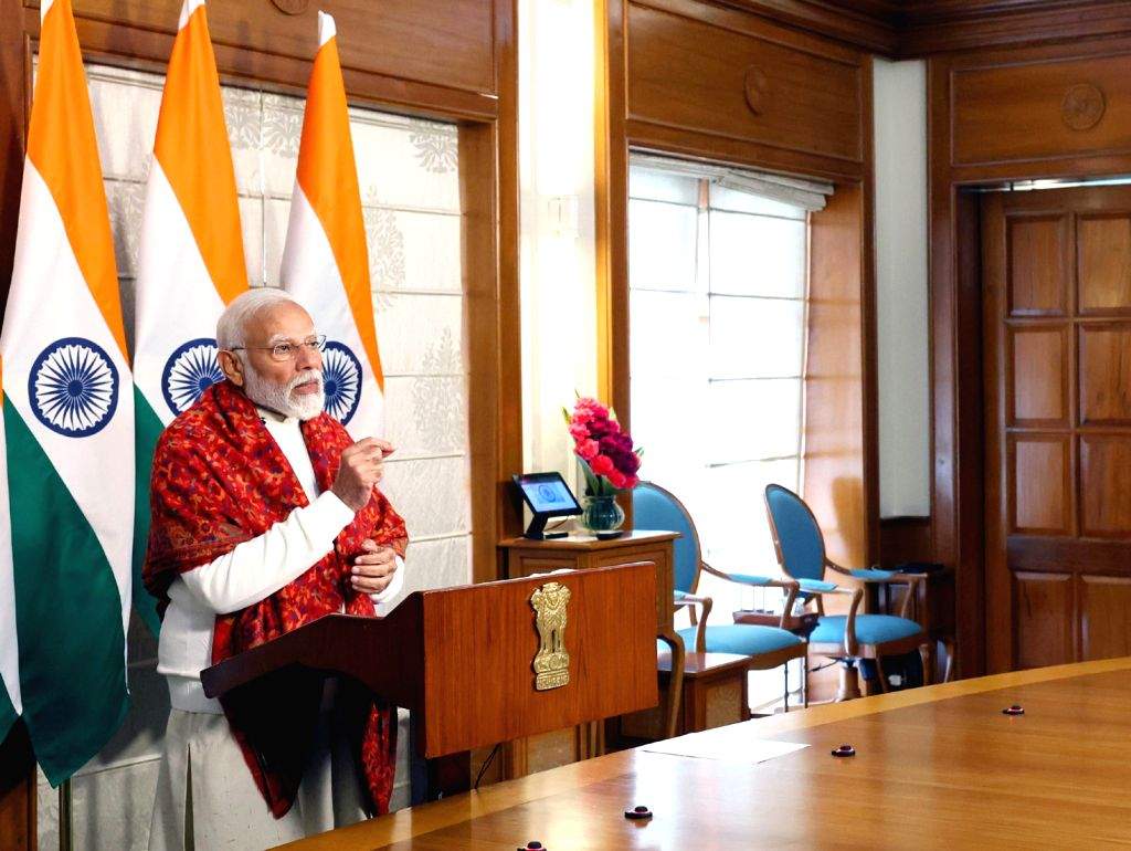 Prime Minister Narendra Modi addresses the launch of a stamp on Ram ...