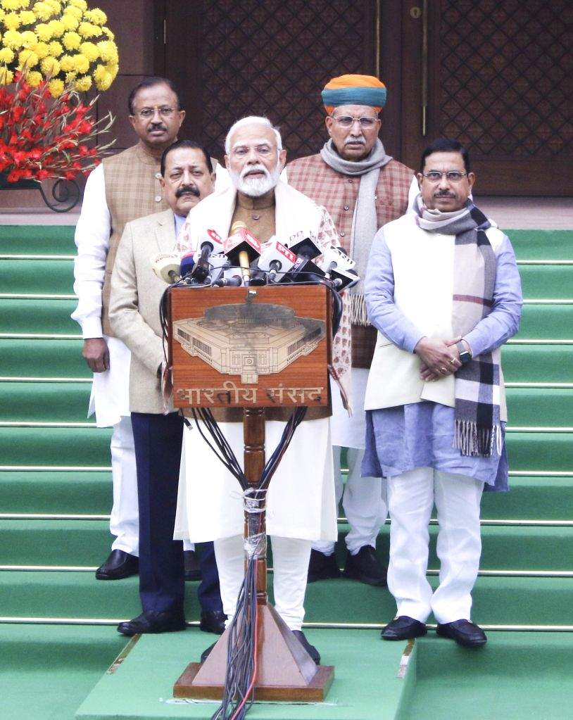 Prime Minister Narendra Modi addresses the media on the first day of ...
