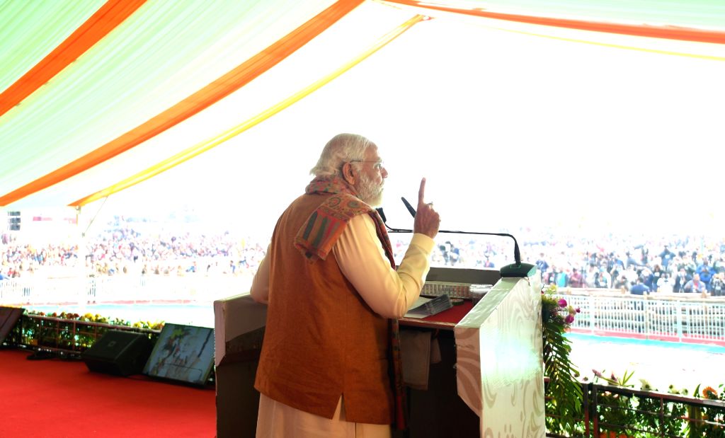 PM Modi addresses during an inauguration in Meerut