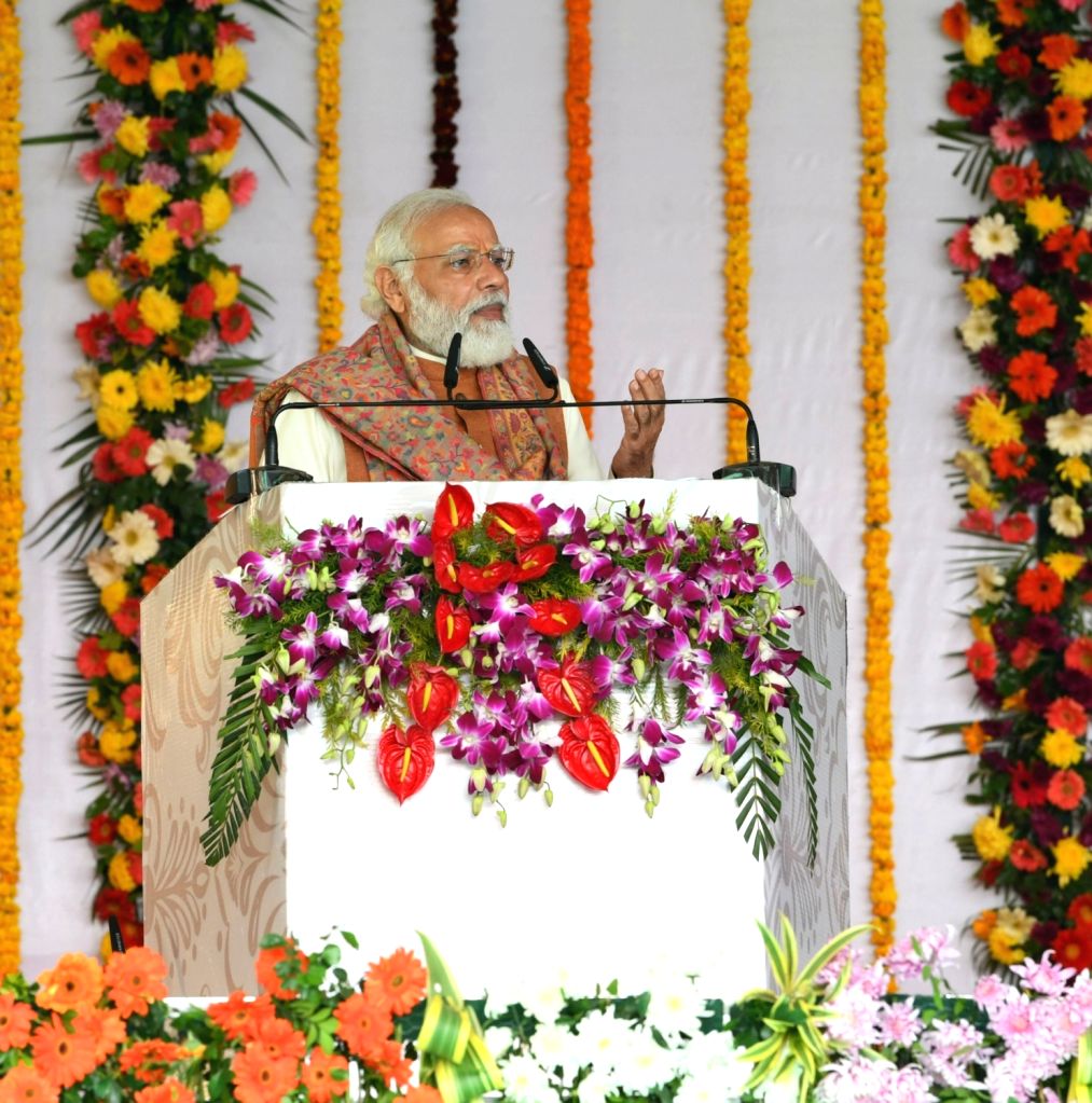 PM Modi addresses during an inauguration in Meerut