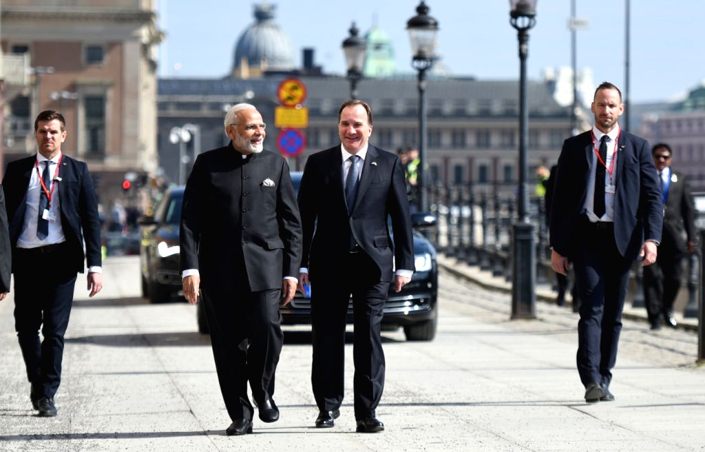 Modi, Swedish PM take a walk from Sager House to Rosenbad