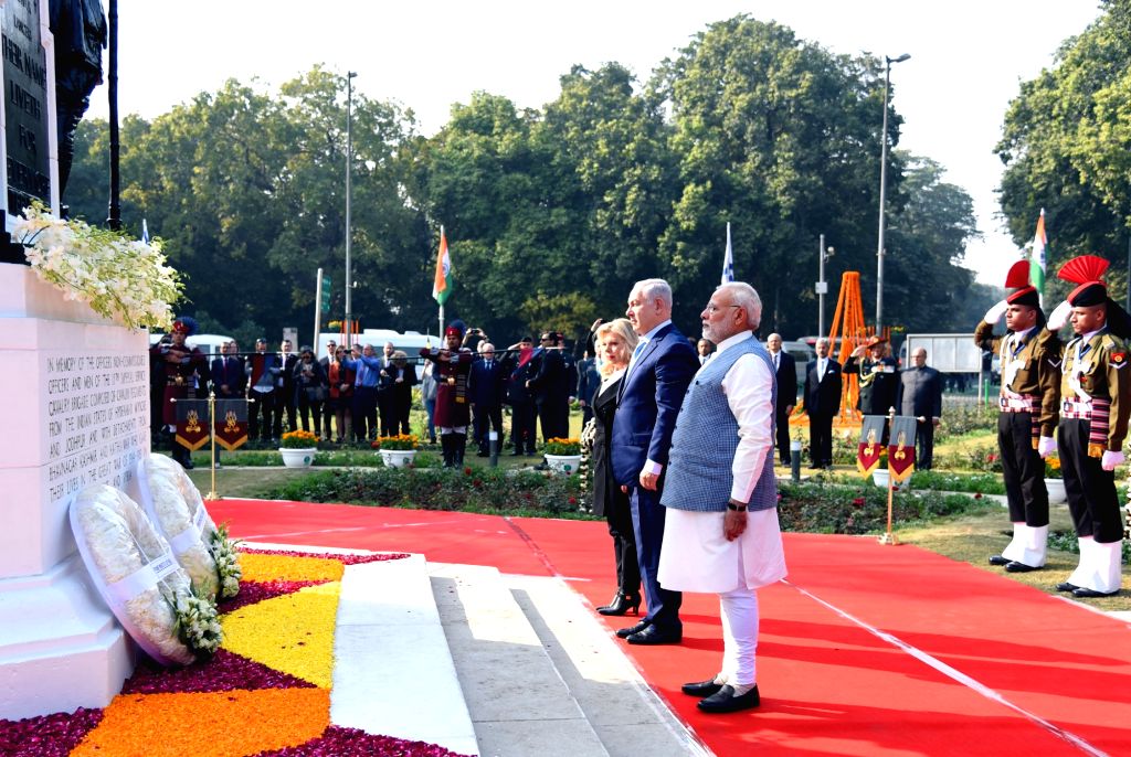 Modi, Netanyahu at Teen Murti Chowk