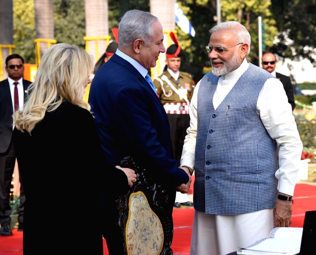 Modi, Netanyahu at Teen Murti Chowk