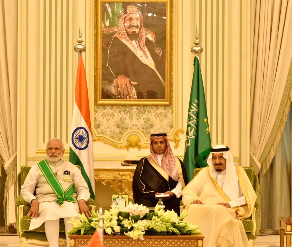 Modi at the signing of agreements ceremony between India and Saudi Arabia