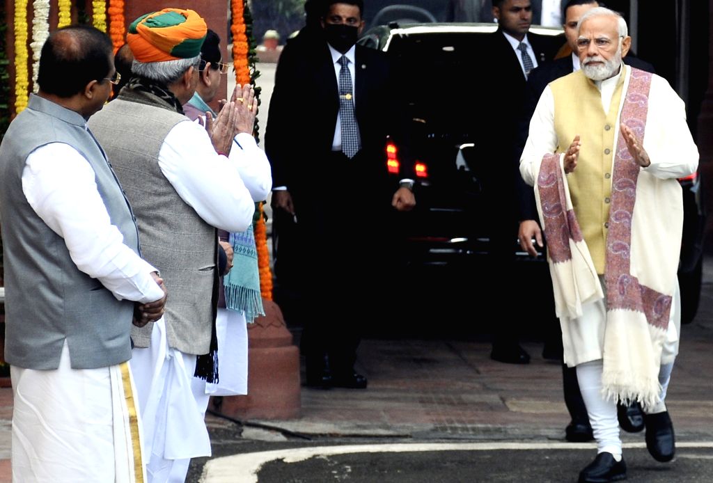 Prime minister Narendra Modi arrives for the joint session of Parliament
