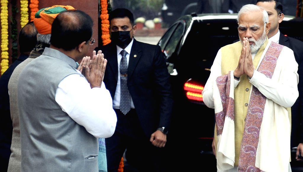 Prime minister Narendra Modi arrives for the joint session of Parliament