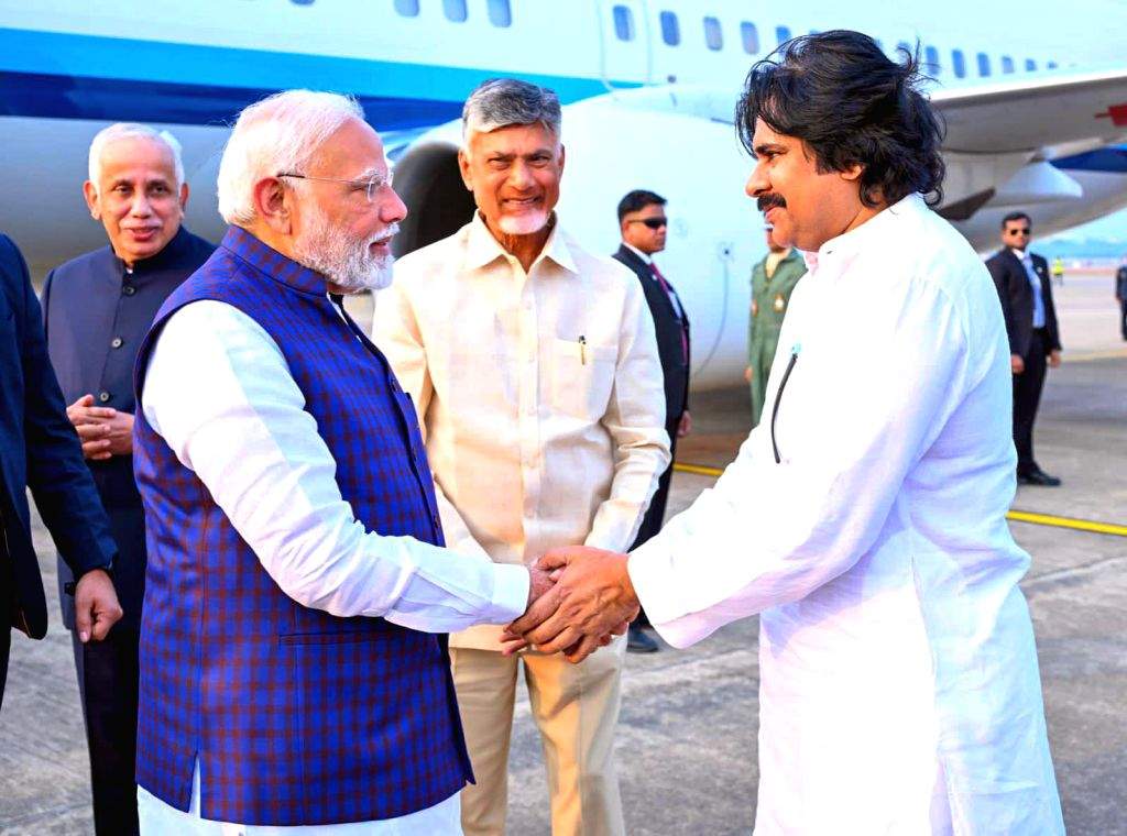 Prime Minister Narendra Modi arrives in Andhra Pradesh