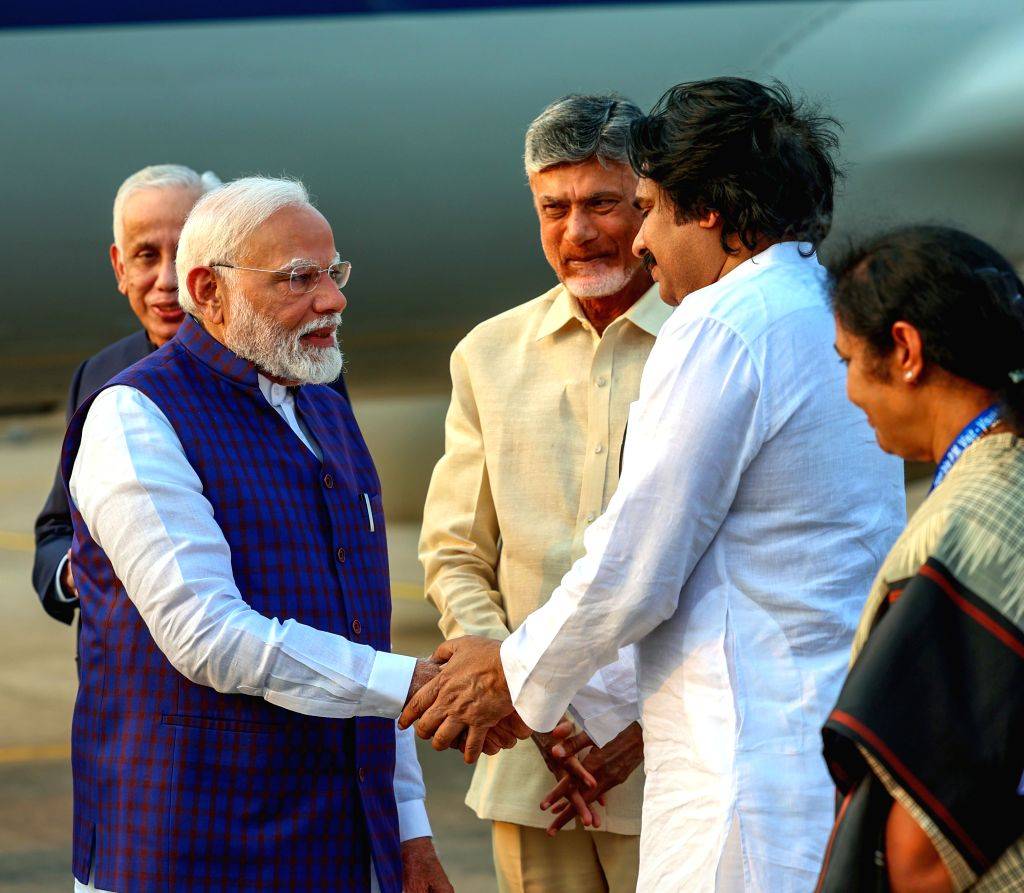 Prime Minister Narendra Modi arrives in Andhra Pradesh