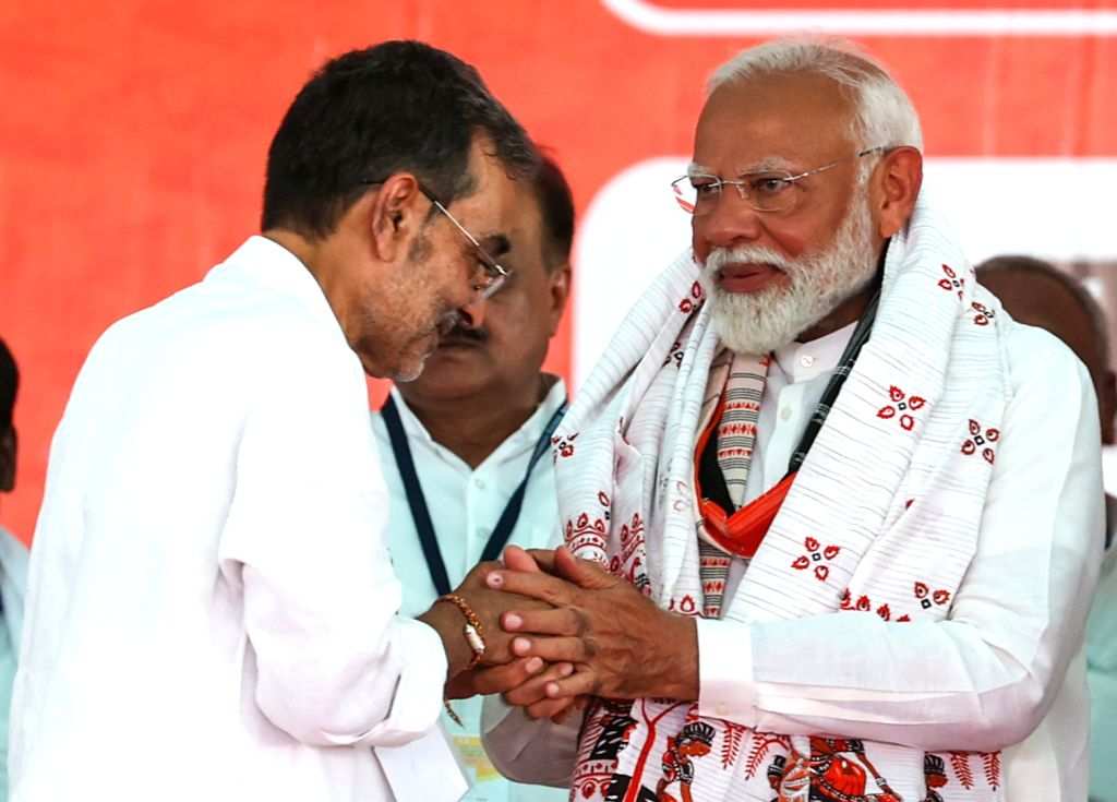 Prime Minister Narendra Modi attends a public meeting ahead of Lok ...