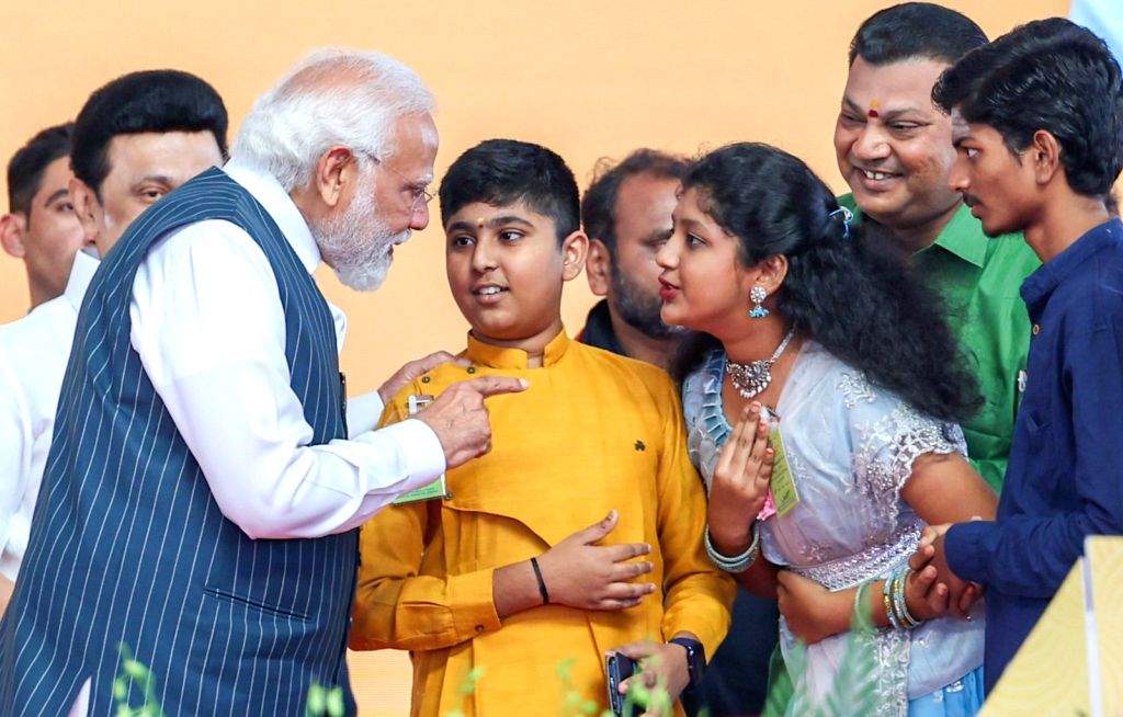 Prime Minister Narendra Modi attends the foundation-laying ceremony of ...
