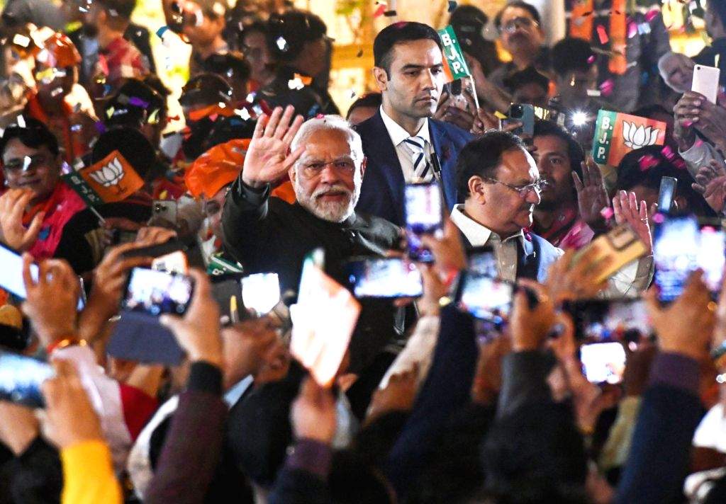 Prime Minister Narendra Modi being attends the celebrations after party ...
