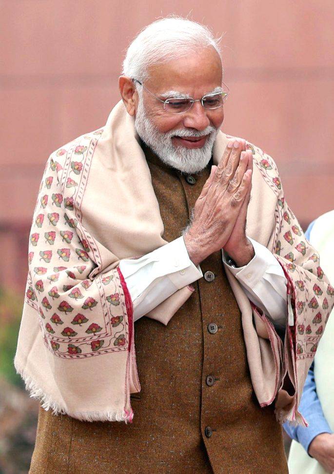 Prime Minister Narendra Modi being greeted by Union Ministers as he ...