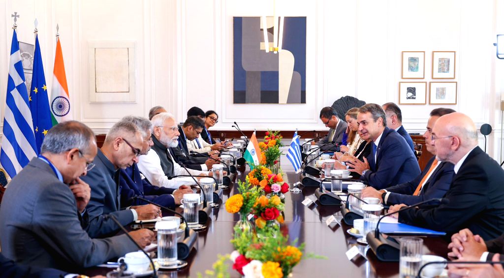 Prime Minister Narendra Modi being with Greece's Prime Minister ...