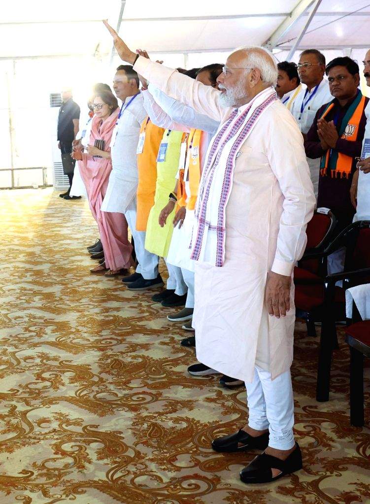 Prime Minister Narendra Modi during a public meeting for Lok Sabha ...