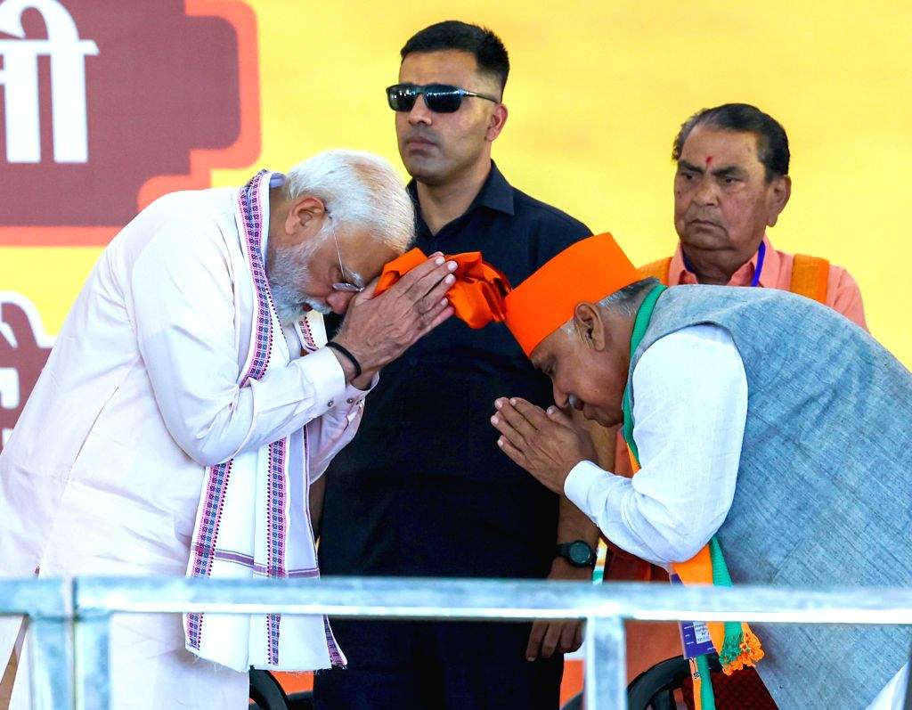 Prime Minister Narendra Modi during a public meeting for Lok Sabha ...