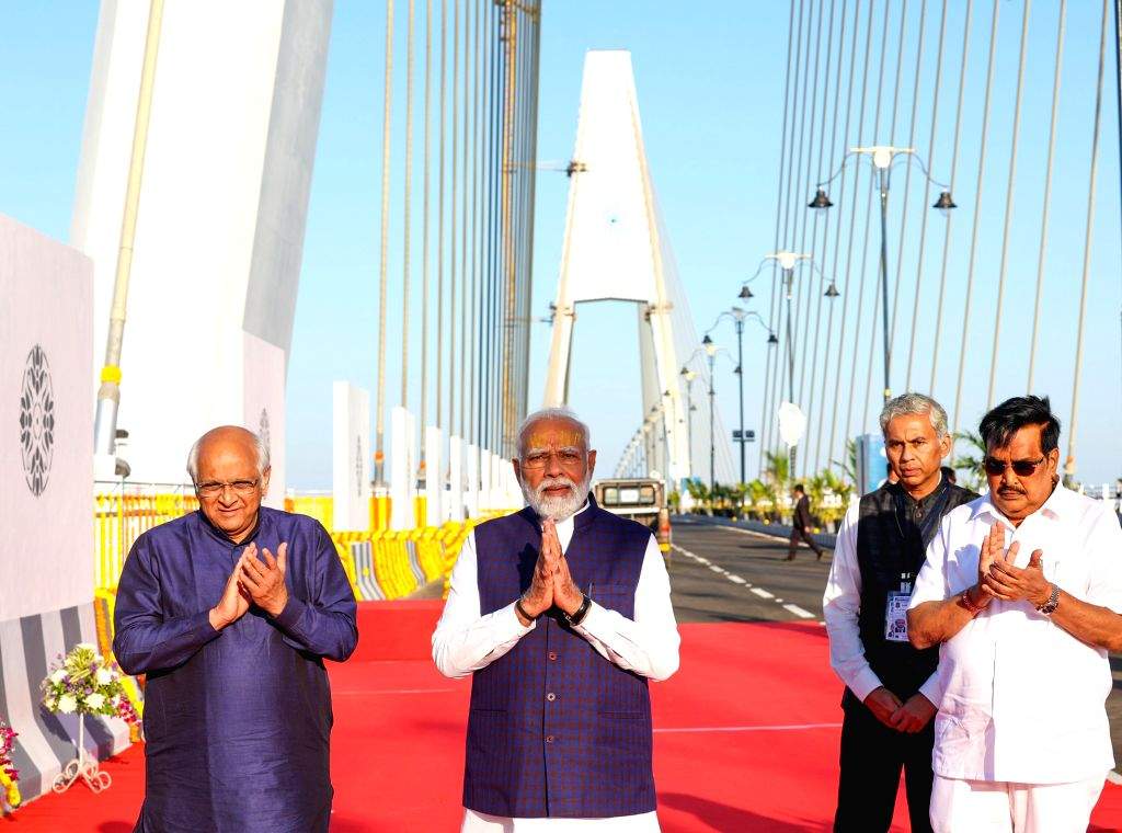 Prime Minister Narendra Modi during dedication of the Sudarshan Setu ...