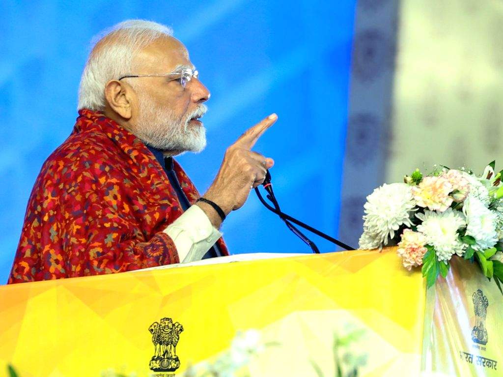 Prime Minister Narendra Modi during the foundation stone laying and ...
