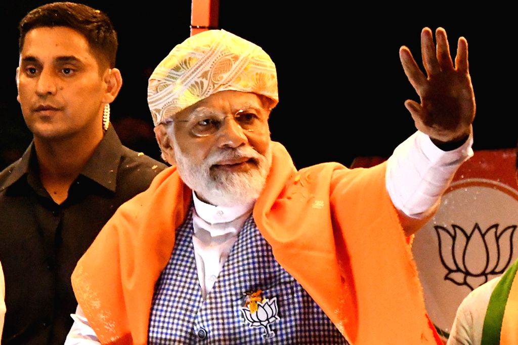 Prime Minister Narendra Modi holds a road show in support of BJP candidates