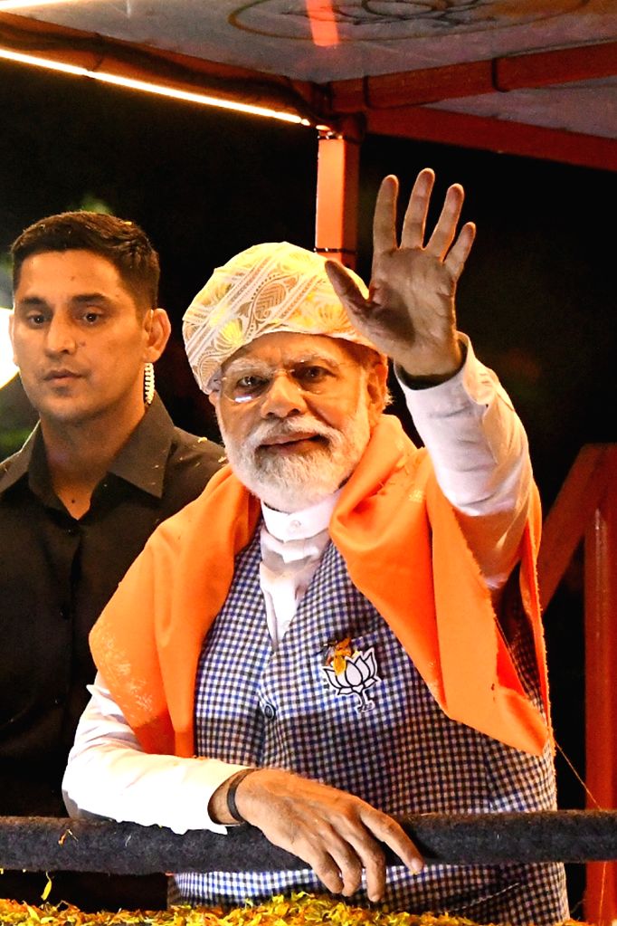 Prime Minister Narendra Modi holds a road show in support of BJP candidates