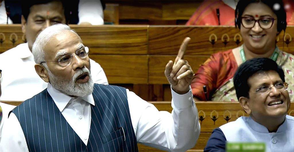 Prime Minister Narendra Modi in the Lok Sabha during a special session