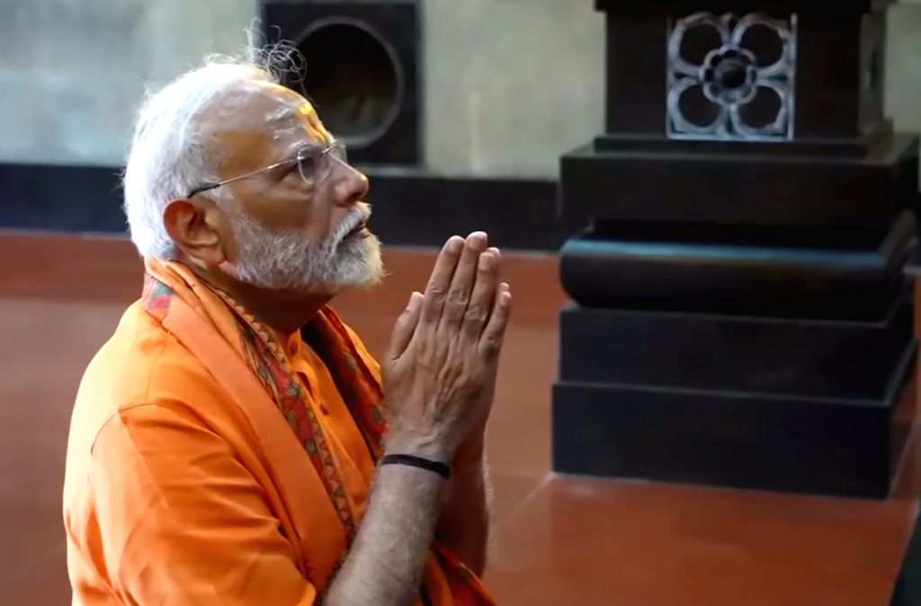 Prime Minister Narendra Modi meditates at the Vivekananda Rock Memorial