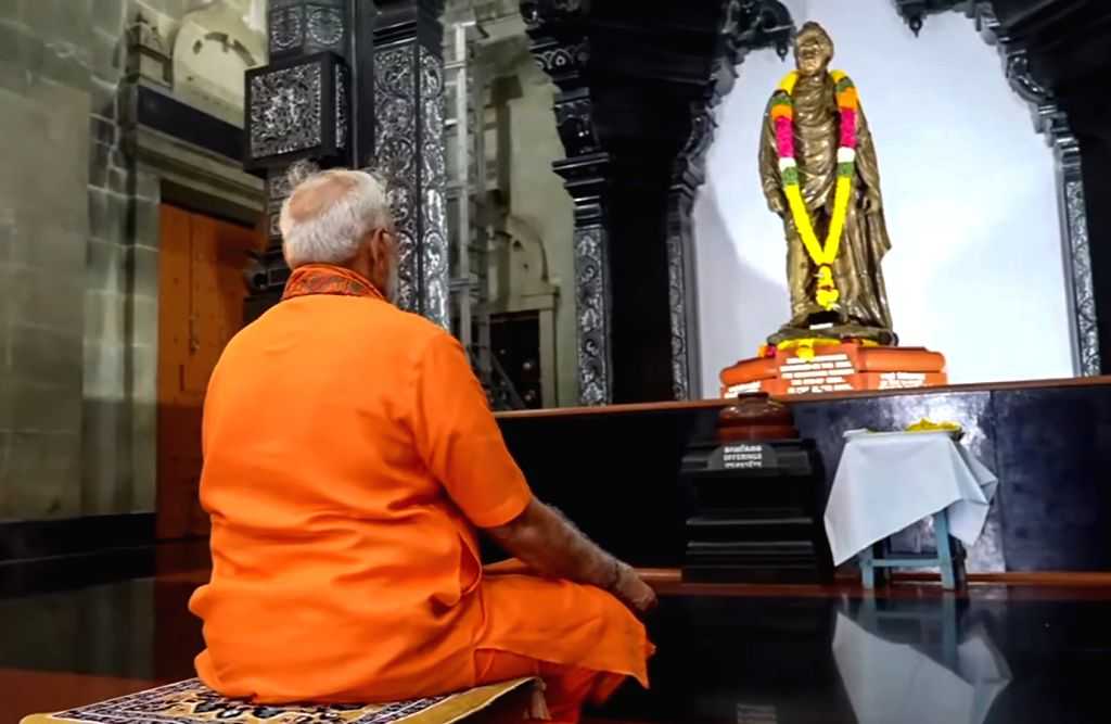 Prime Minister Narendra Modi meditates at the Vivekananda Rock Memorial