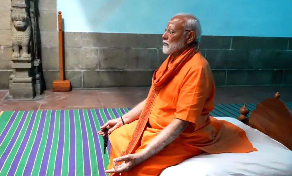 Prime Minister Narendra Modi meditates at the Vivekananda Rock Memorial