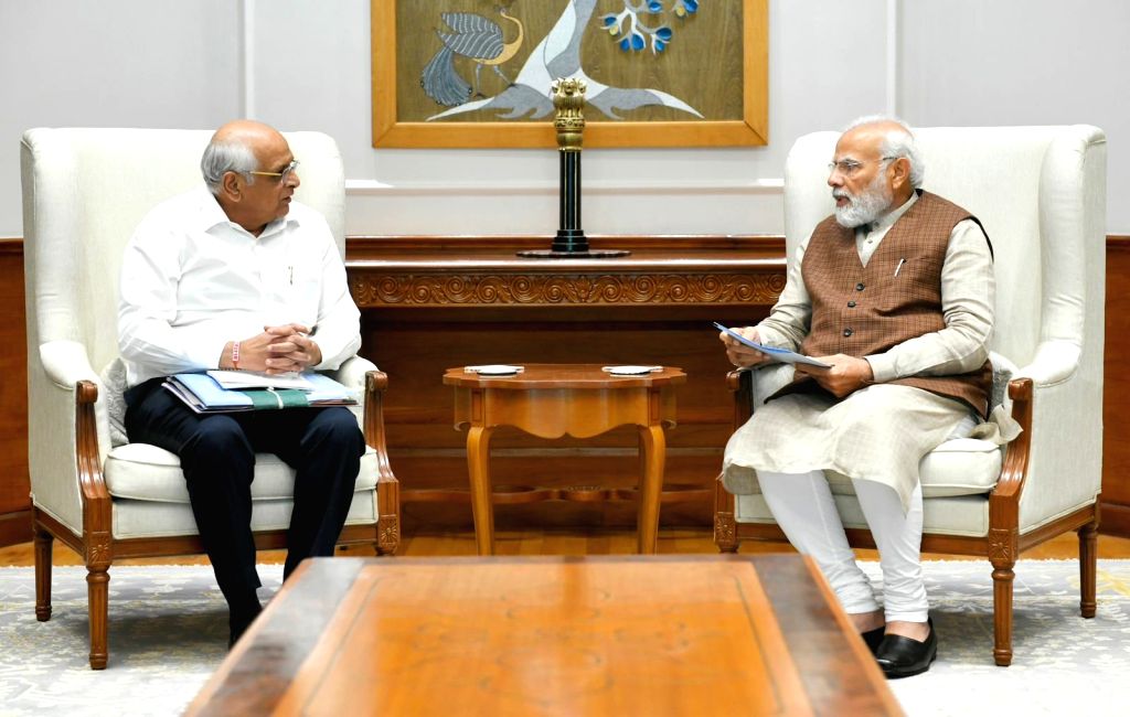New Delhi: Prime Minister Narendra Modi meets Gujarat CM Bhupendra Patel
