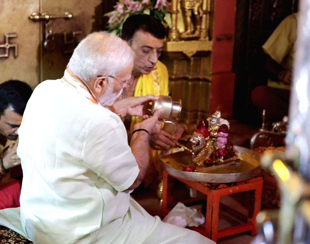 Prime Minister Narendra Modi offers prayers at Goddess Amba temple