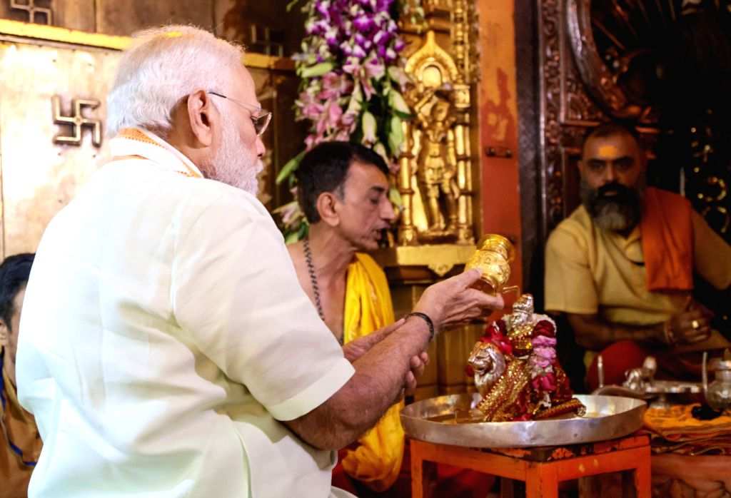 Prime Minister Narendra Modi offers prayers at Goddess Amba temple