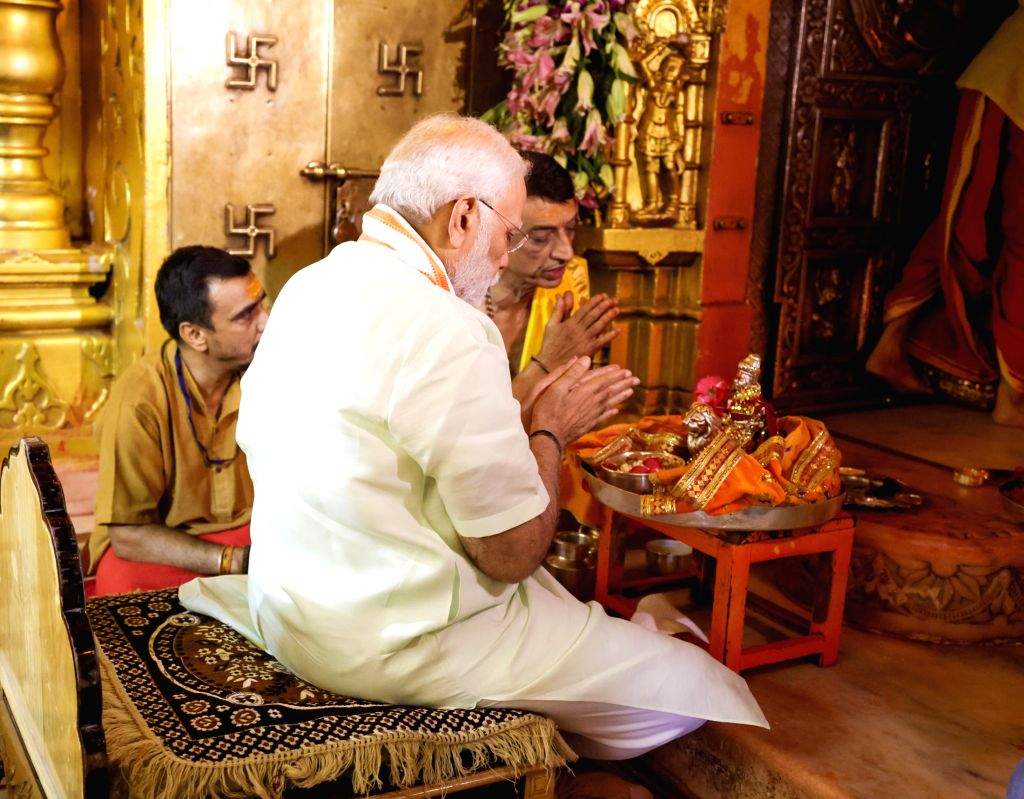 Prime Minister Narendra Modi offers prayers at Goddess Amba temple