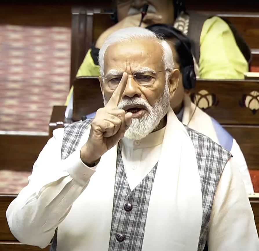 Prime Minister Narendra Modi speaks during the Budget session of Parliament