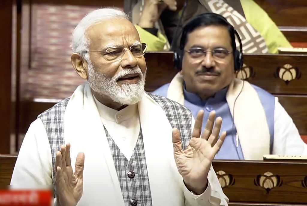 Prime Minister Narendra Modi speaks during the Budget session of Parliament