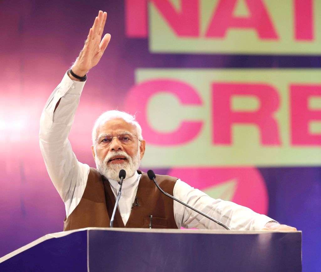 Prime Minister Narendra Modi speaks during the National Creators Awards ...
