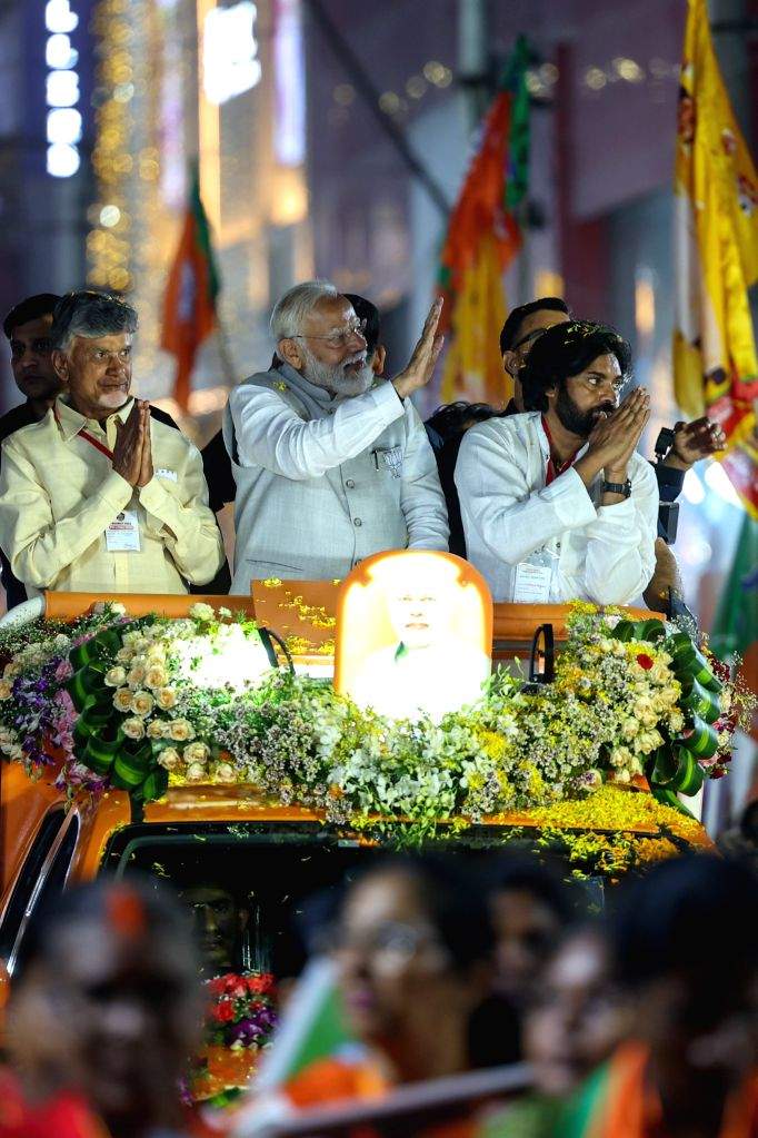 Prime Minister Narendra Modi, TDP chief N Chandrababu Naidu and Jana ...