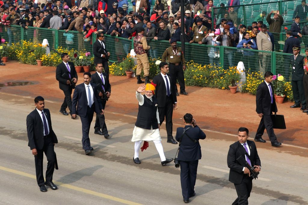 Modi walks on Rajpath, greets people