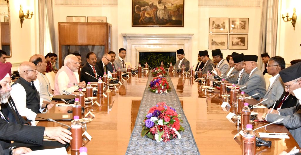 Narendra Modi, Nepalese PM during delegation level talks