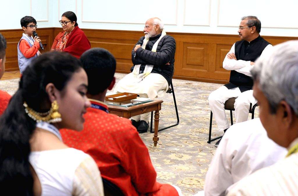 Prime Minister Narendra Modi with Union Minister Smriti Irani interacts ...