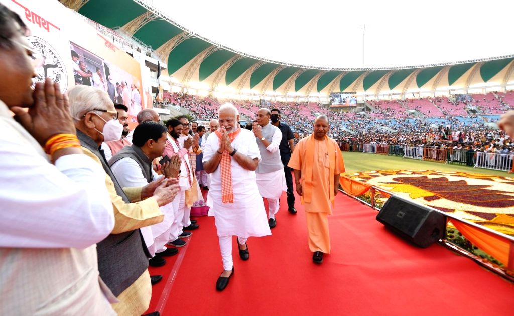 : Lucknow: PM Modi with Uttar Pradesh CM Yogi Adityanath