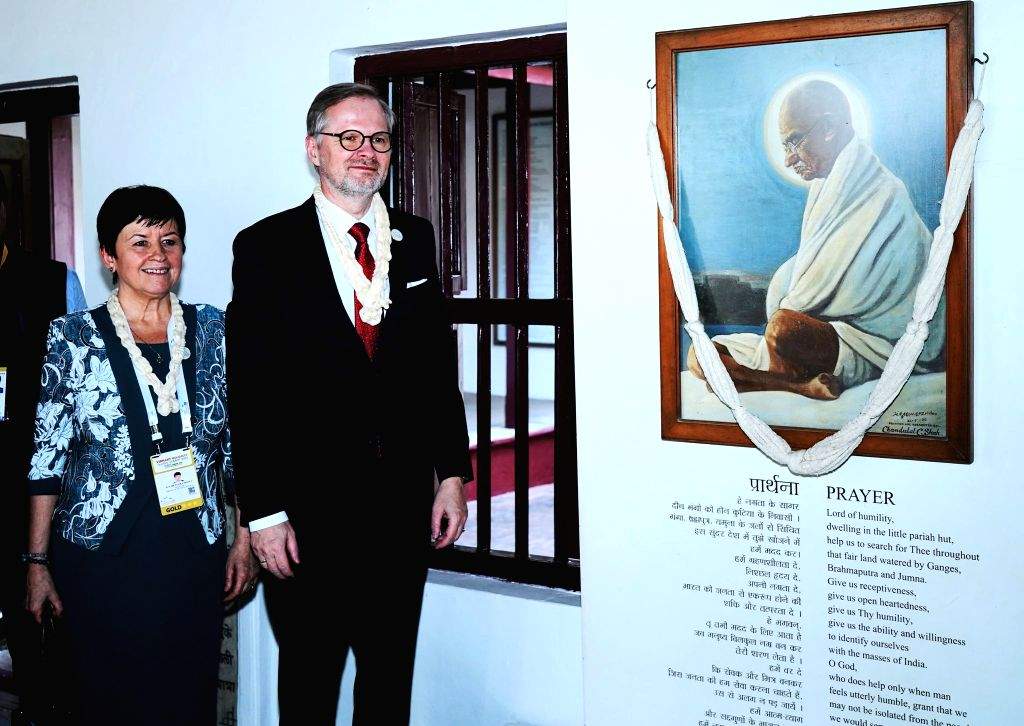 Prime Minister of the Czech Republic Petr Fiala visits Sabarmati Gandhi ...