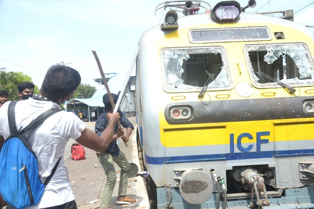 Protesters vandalized a train during a protest