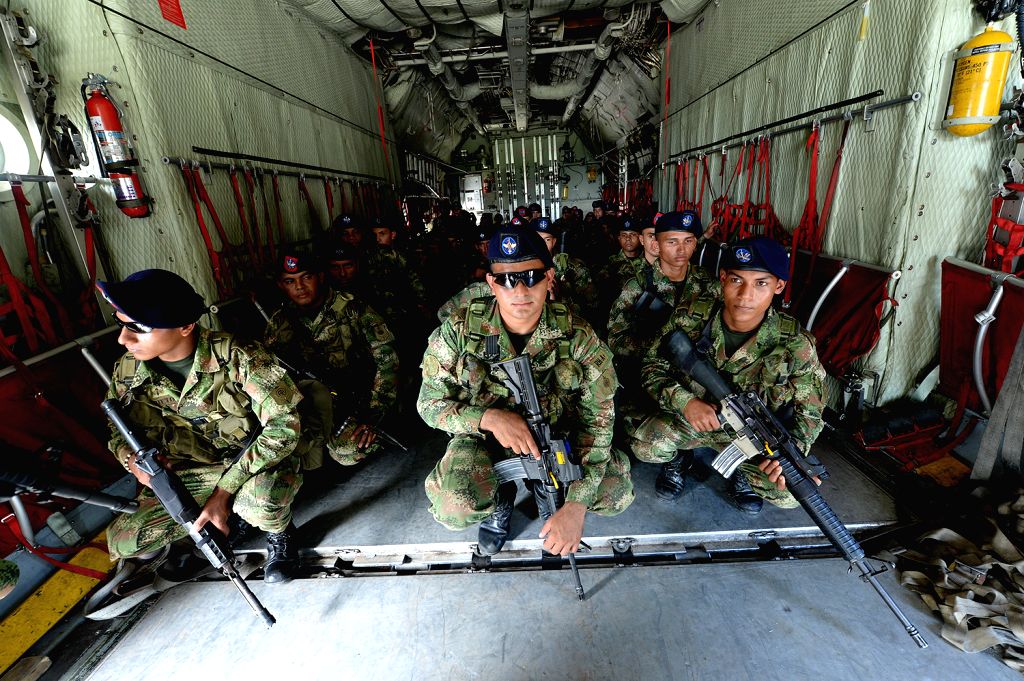 Soldiers of the Colombian Special Forces arriving in Puerto Asis town