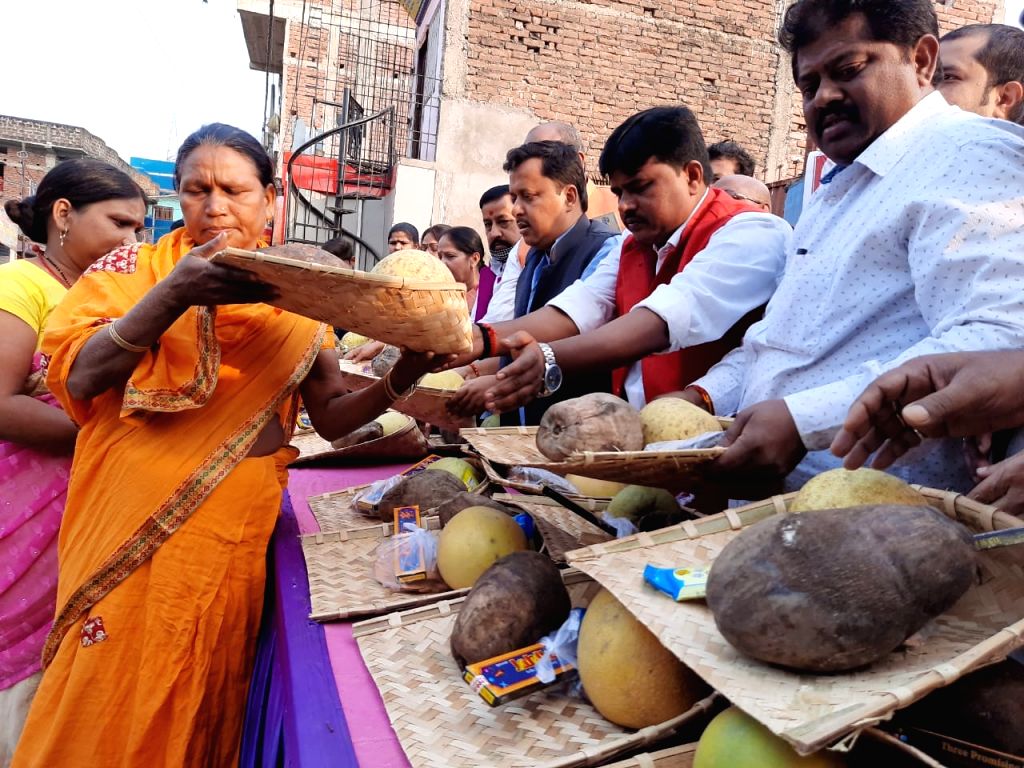 Puja material being distributed for Chhath celebrations